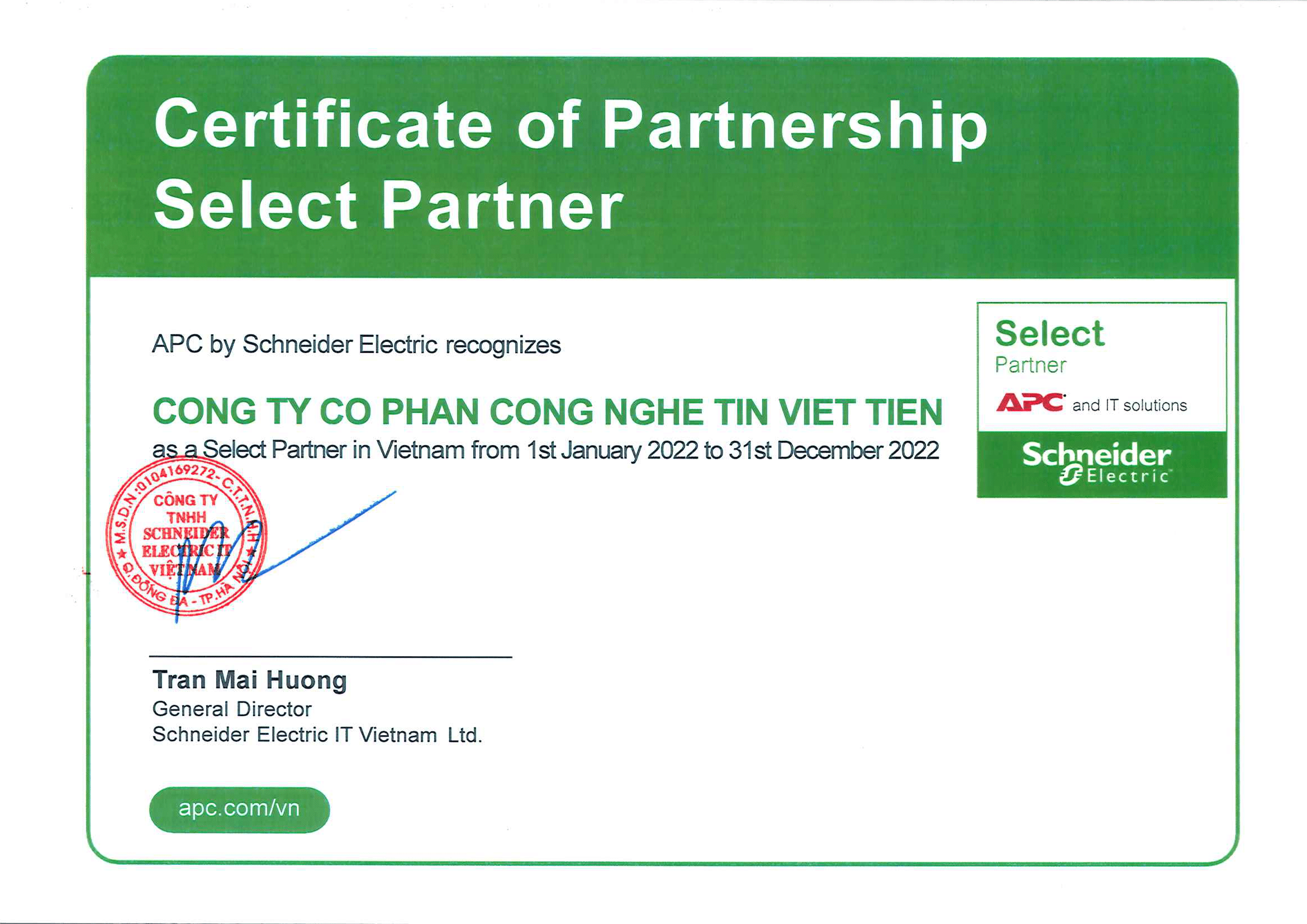 CHỨNG NHẬN ĐỐI TÁC APC 2022
