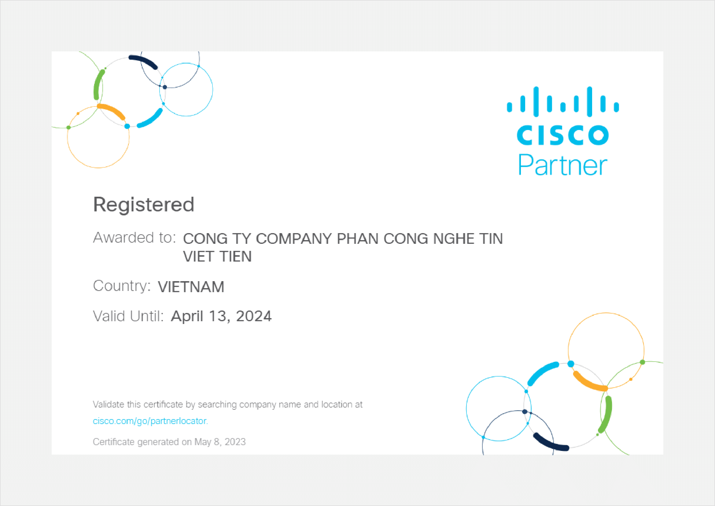 CHỨNG NHẬN CISCO PARTNER 2023